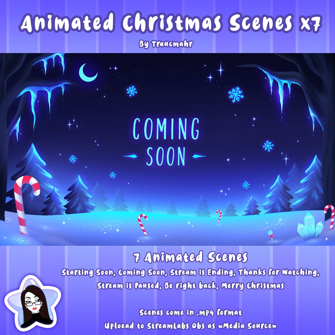 ANIMATED Snowy Christmas Winter Night Streaming Scenes for Twitch ! X7 ...