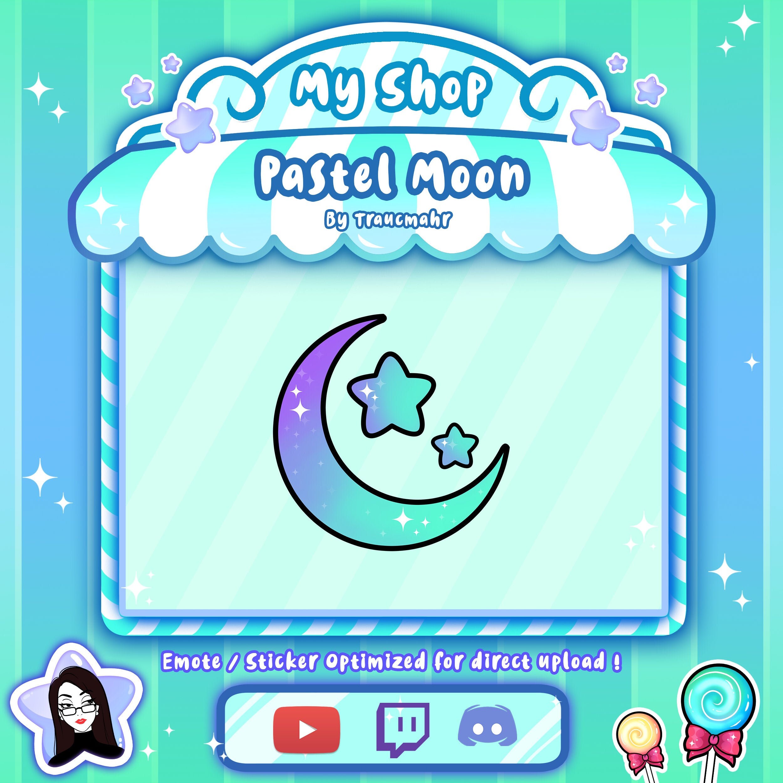 Cute Pastel Moon Emote for Twitch Discord Mixer and More | Etsy