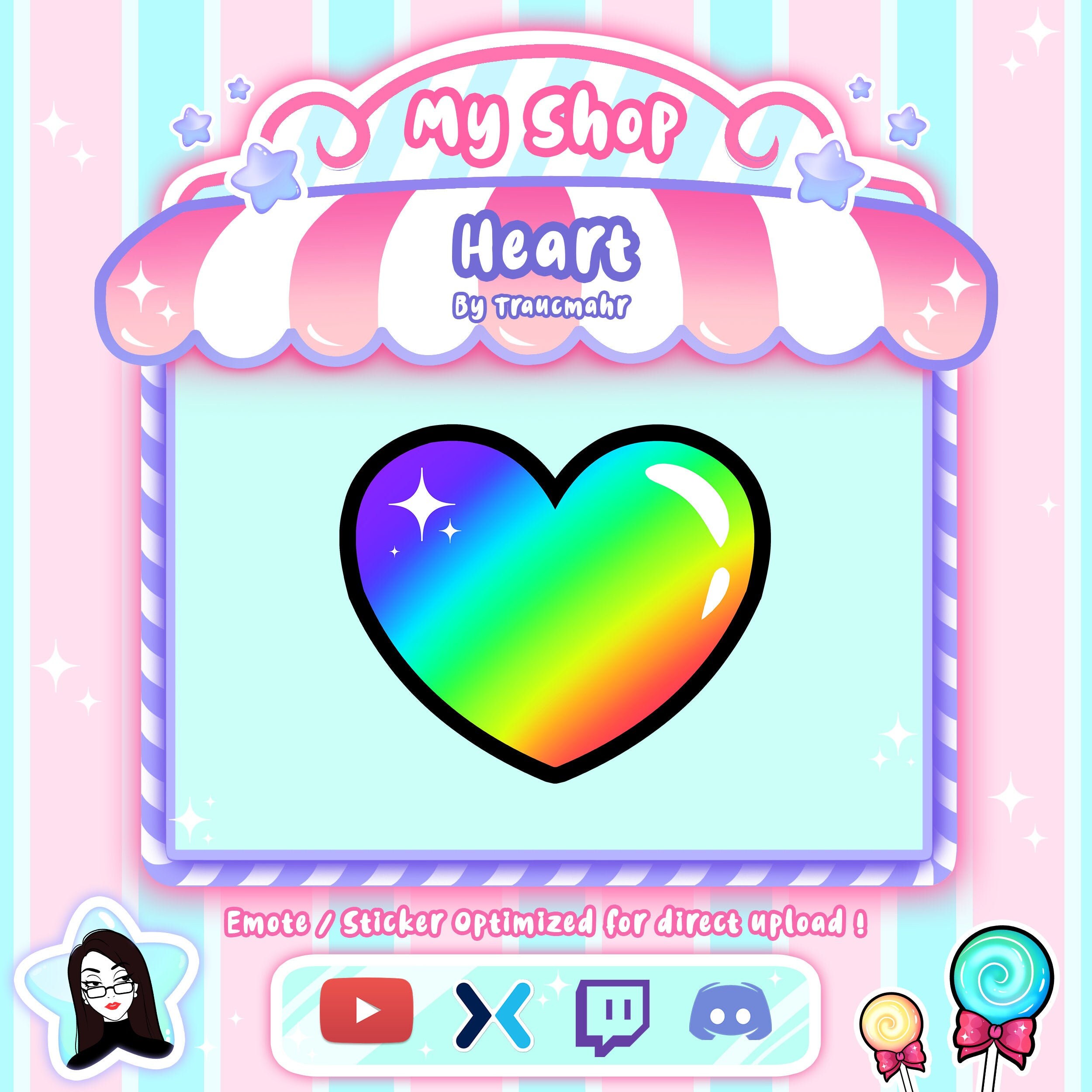 Cute Glossy Rainbow Heart Emote for Twitch Discord Mixer and | Etsy