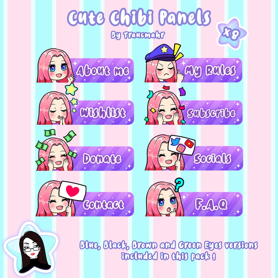 Cute Pink Hair Chibi Panels for Streaming on Twitch and Others ! - Etsy