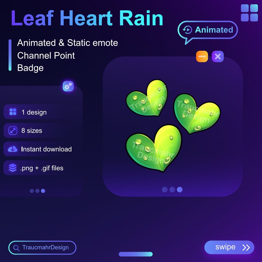 Green Leaf Heart Animated Emote, Rain, Love, Hype | Emote | Channel ...