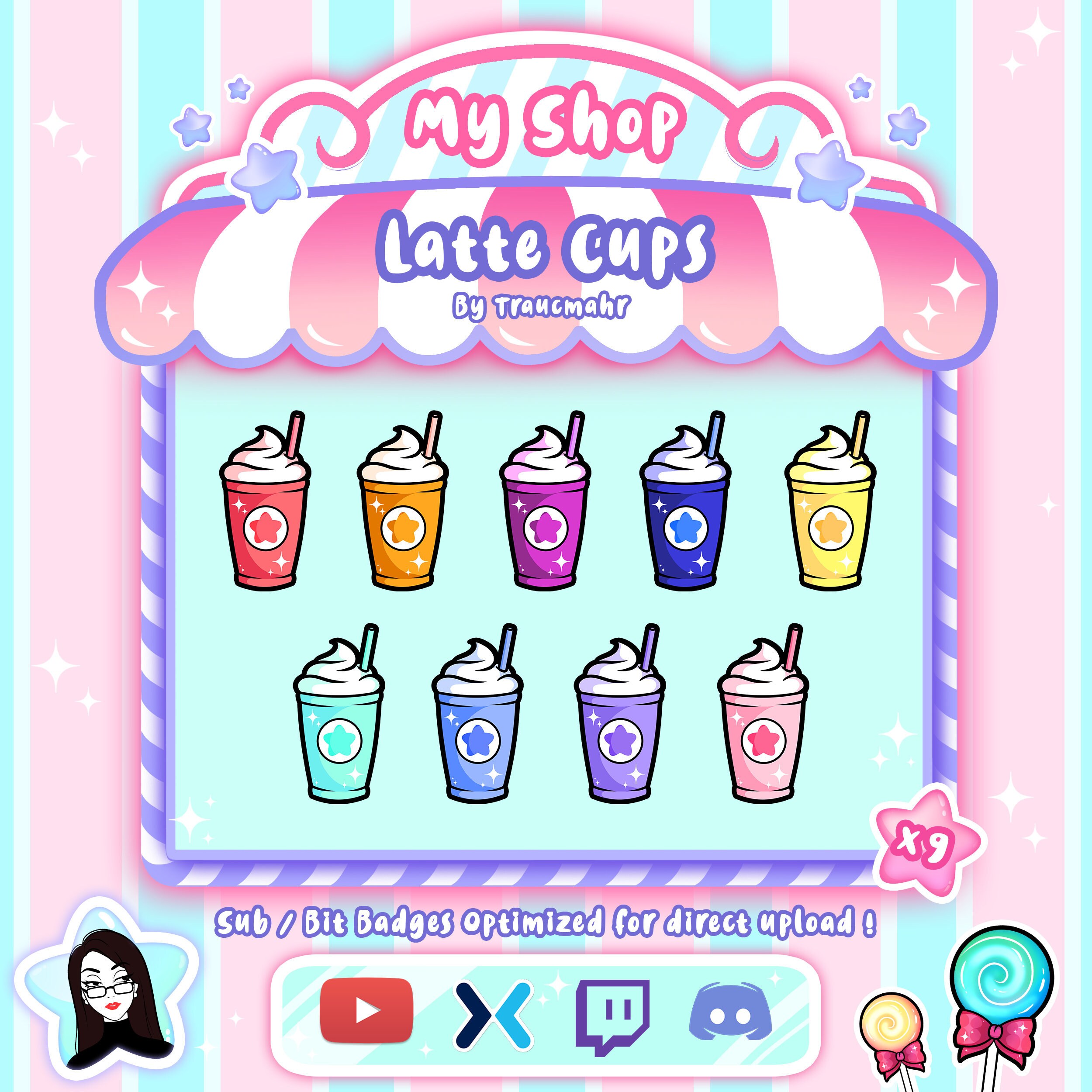 Latte Coffee Cups Sub / Bit Badges for Twitch, Discord and More ...