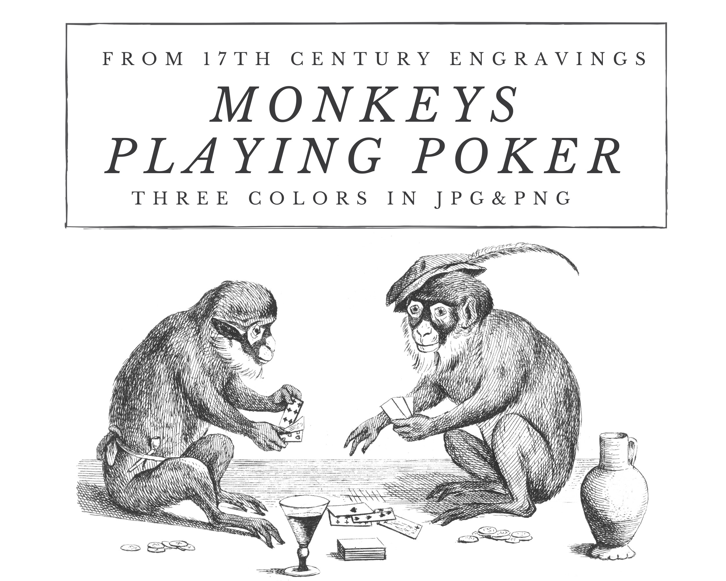 Monkeys Playing Poker Vintage Clipart – Anthropomorphic Print (digital ...