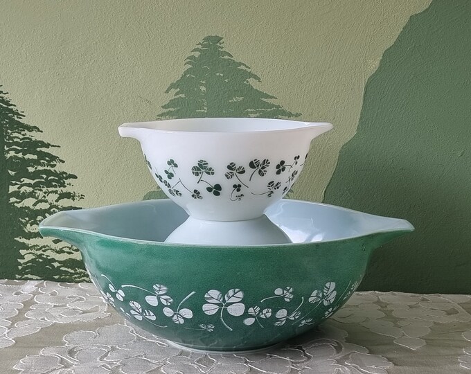 Vintage 60's JAJ Pyrex England Shamrock Green Lucky Clover White ...