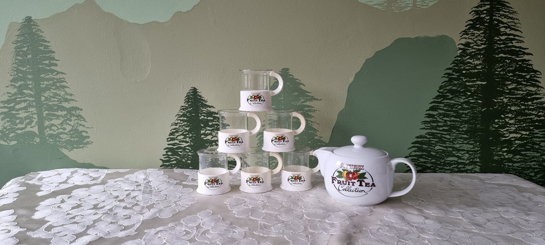 Vintage Pickwick Bodum Glass Tea Set 80's Teapot Glasses Cups White ...