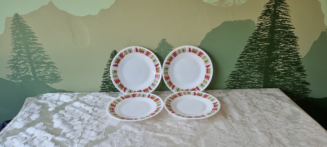 Vintage JAJ Pyrex Harvest Dinner Plates, 60s Milk Glass, White, Round ...