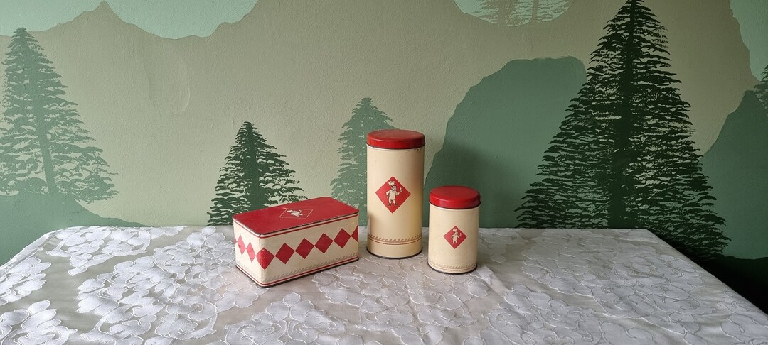 Vintage Bolletje Breakfast Tin Beige Red Cannister Square White Bread ...