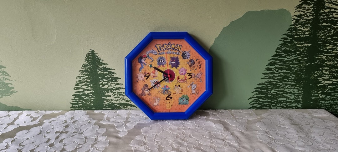 Vintage Pokémon Puzzle Clock Nintendo 1998 Y2k Pikachu 90's Meowth Blue ...