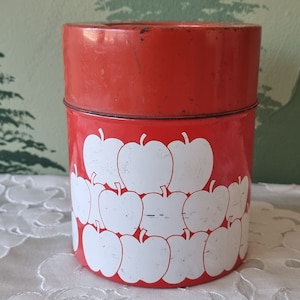 Vintage Storage Tin 70's Flower Pattern Green Brown Red Yellow Round ...