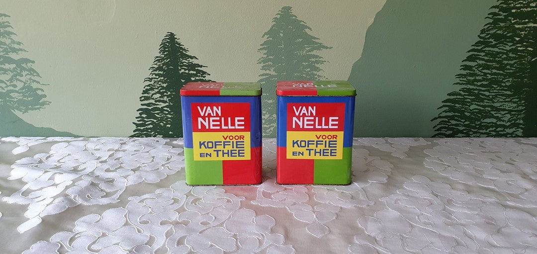 Vintage Van Nelle's Coffee and Tea Tin 80's Dutch Rectangular Blue Red ...