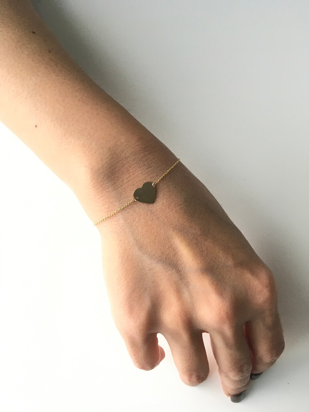 14k Solid Gold Heart Shape Bracelet,handmade Delicate,tiny,dainty ...
