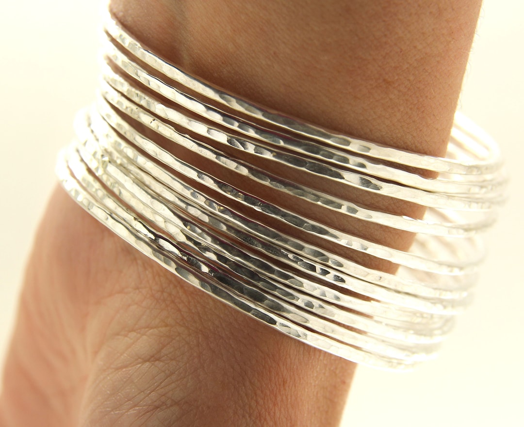 Set of 5 Solid Sterling Silver Handmade Bangles / 2mm Sterling Bangle ...