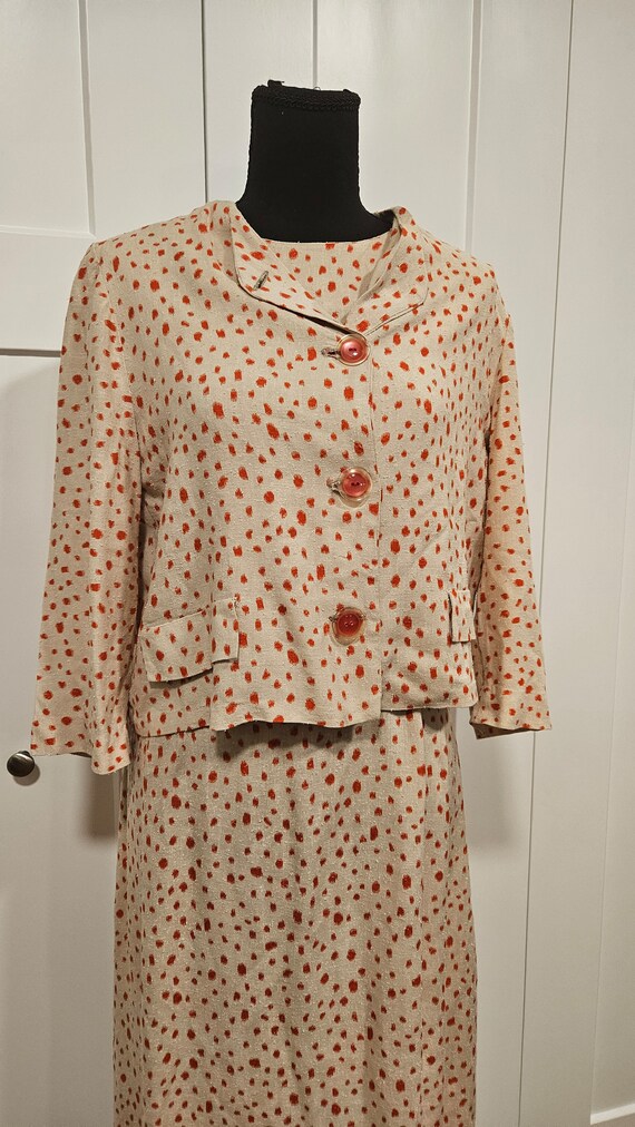 1950s Linen Polka Dot Dress & Jacket Volup - Gem