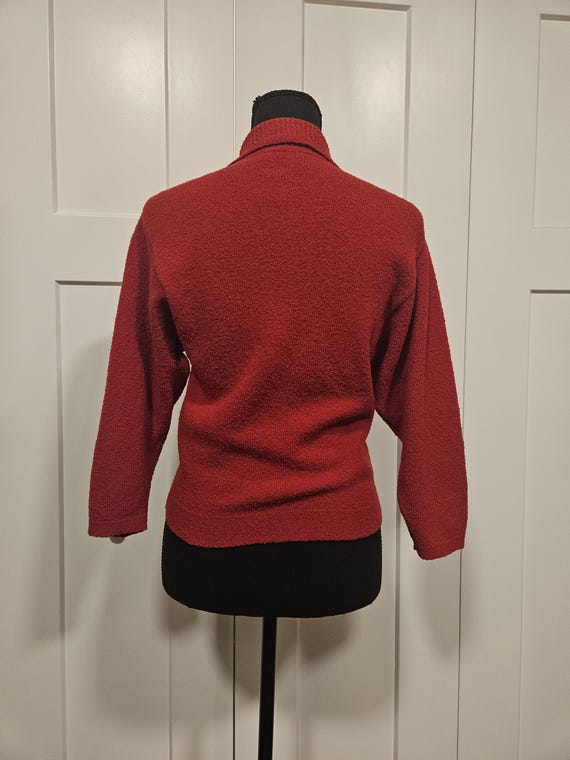 1940s 1950s Berry Red Knit Cardigan Button Up with Bow - Gem