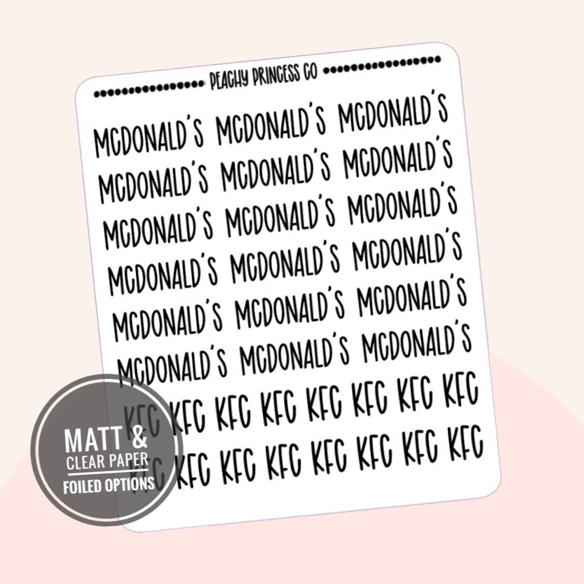 Mcdonalds & KFC Script Planner Sticker | Etsy