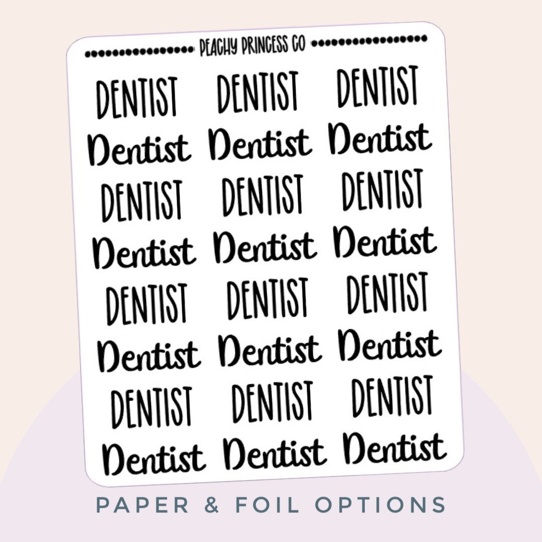 Dentist Script Word Stickers. Paper & Foil Options - Etsy