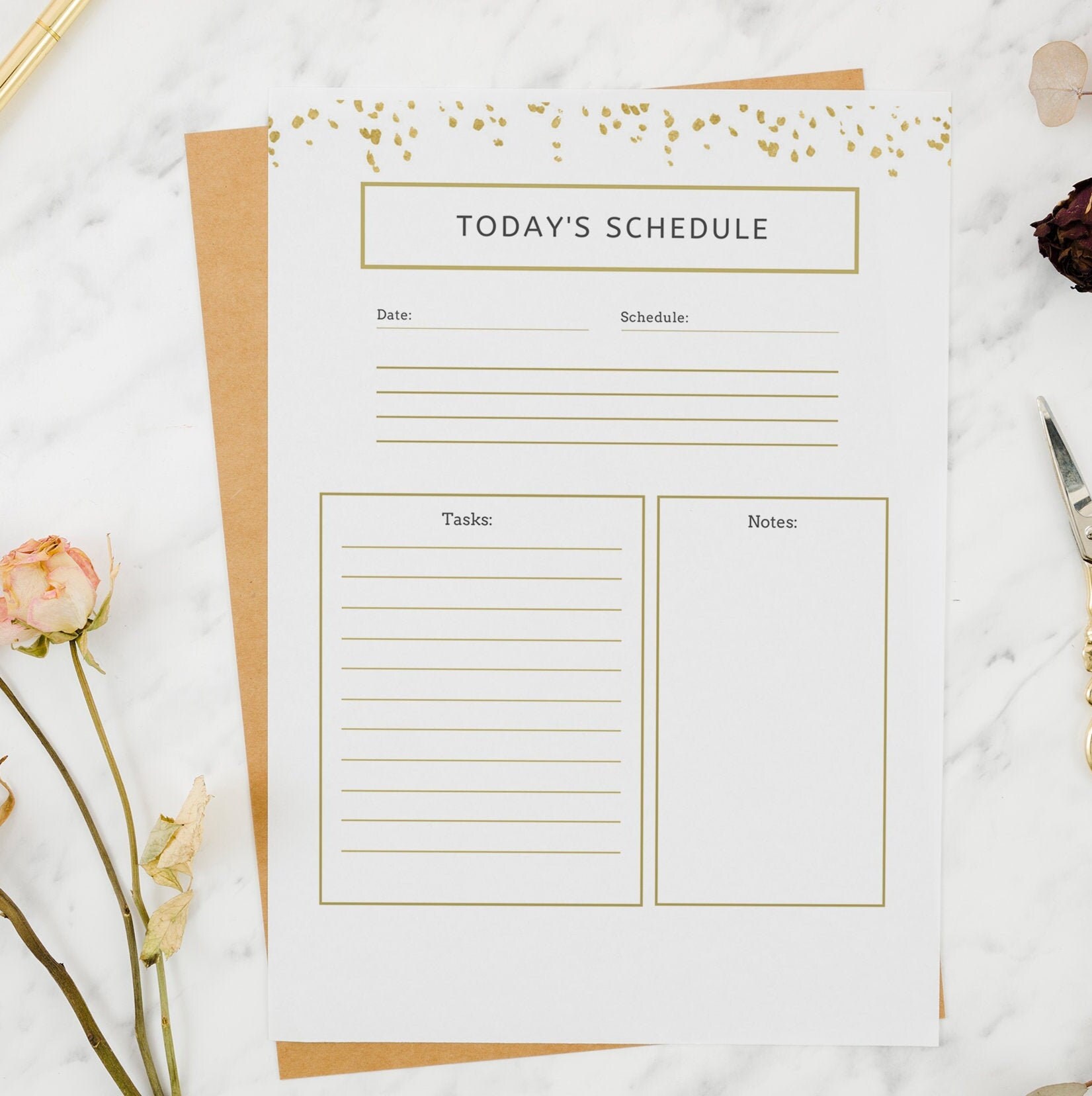 Day Schedule Printable Planner Page Today's Schedule Gold Planner Page ...