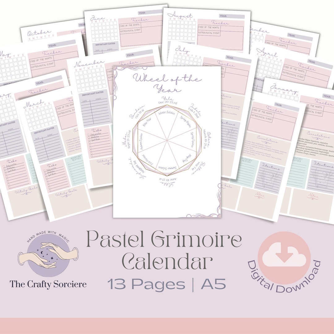 Witches Modern Yearly Calendar | Wheel of the Year | Book of Shadows ...