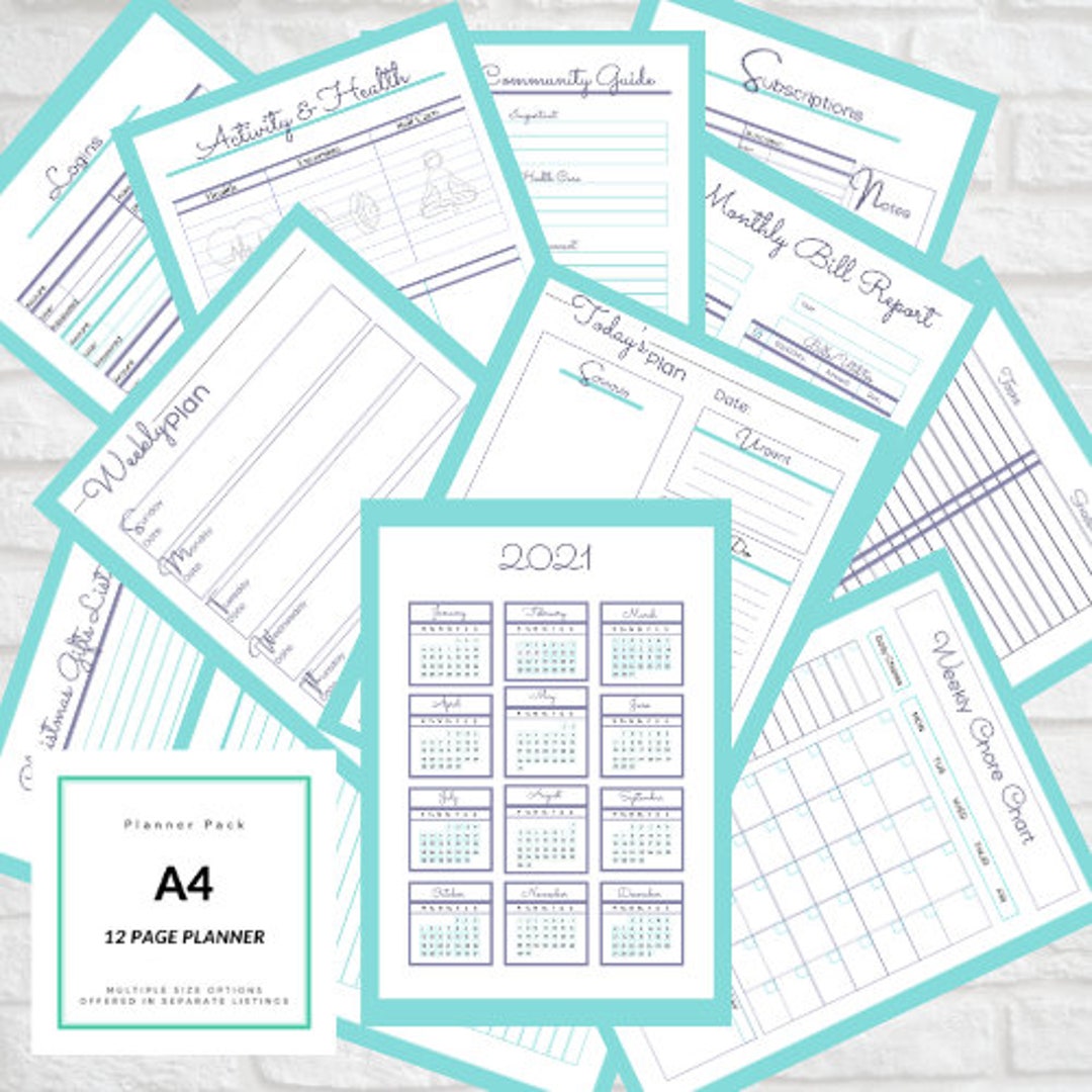 2021 Planner | A4 Planner | Monthly and Weekly Planner | Teal ...
