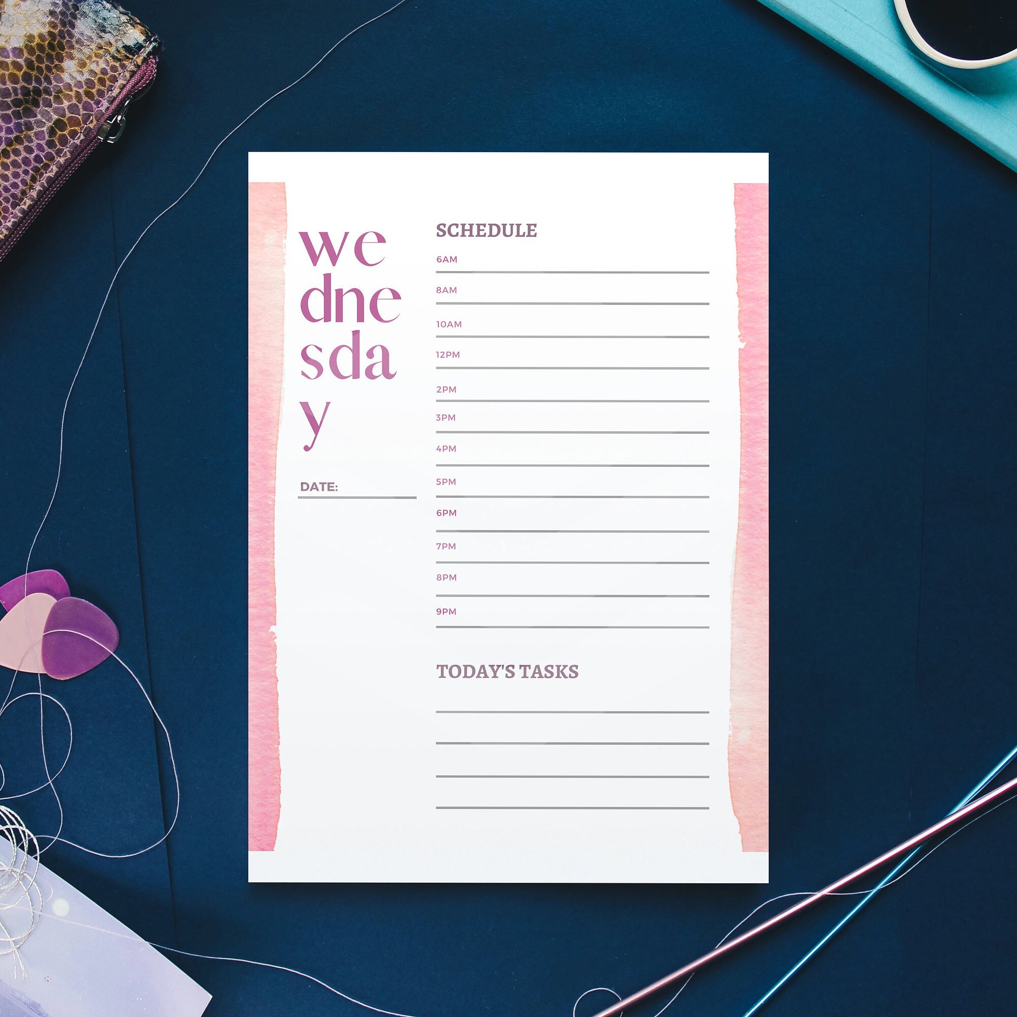 Weekly Schedule Planner Page Pack | A5 Planner Page | Pink Watercolor ...