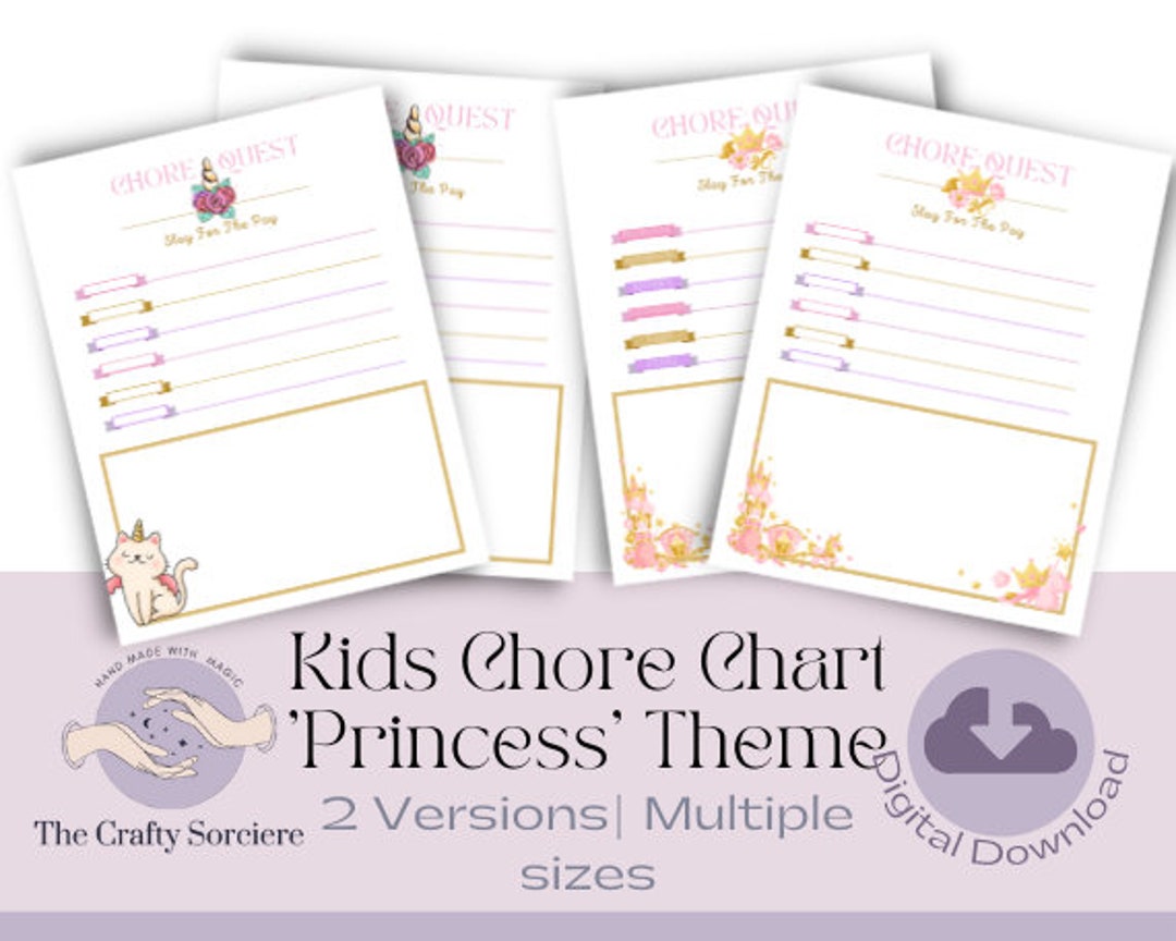 Princess Chore Chart | Kids Chore Chart | Fantasy Theme | Princess ...