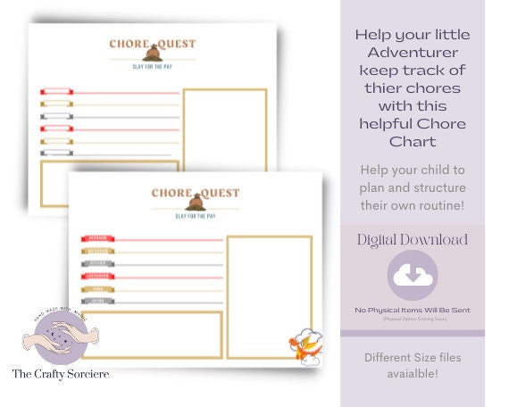 Kids Chore Chart Kids Chores Organized Adventure Theme Quest Theme ...