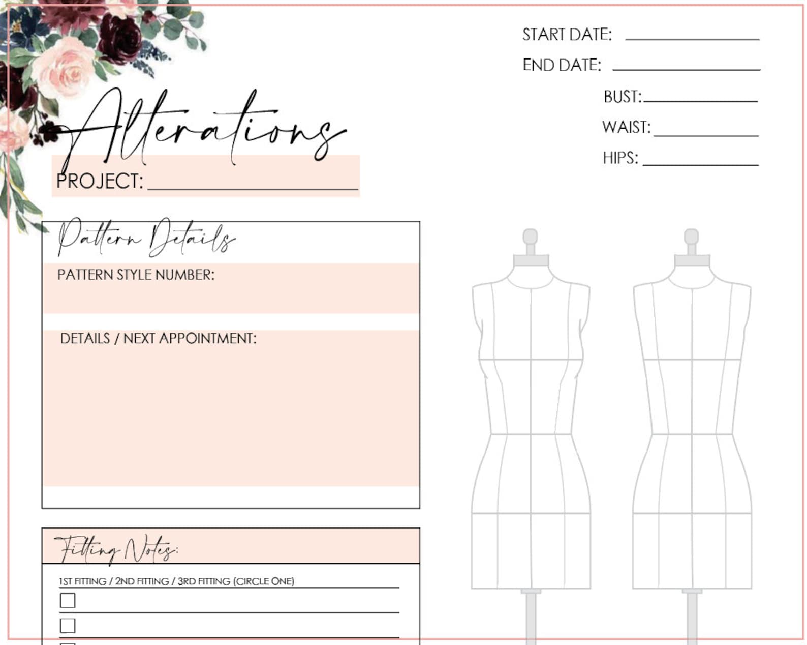 Alterations and Fitting Template - Etsy