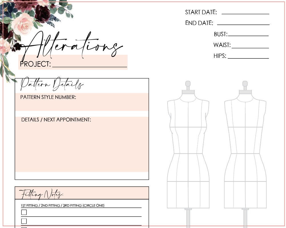 Alterations and Fitting Template - Etsy
