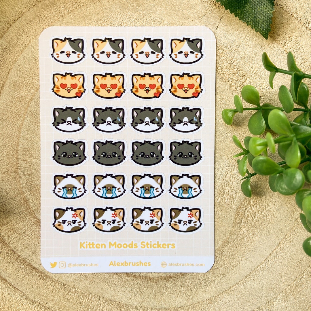 Cat Mood Tracker Sticker Sheet, Cute Stickers for Planners and Journals ...