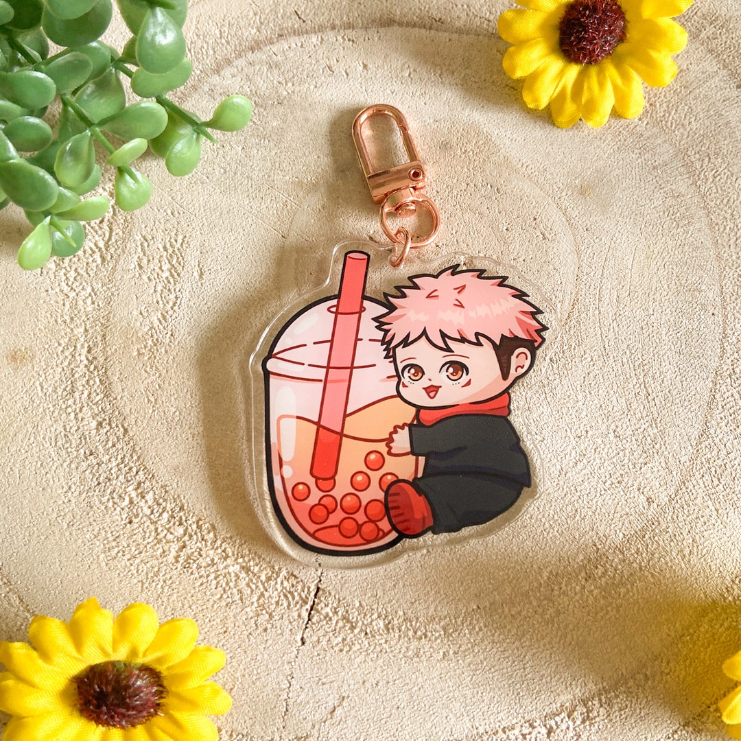 Cute Anime Chibi Yuji Boba Tea Keychain - Etsy