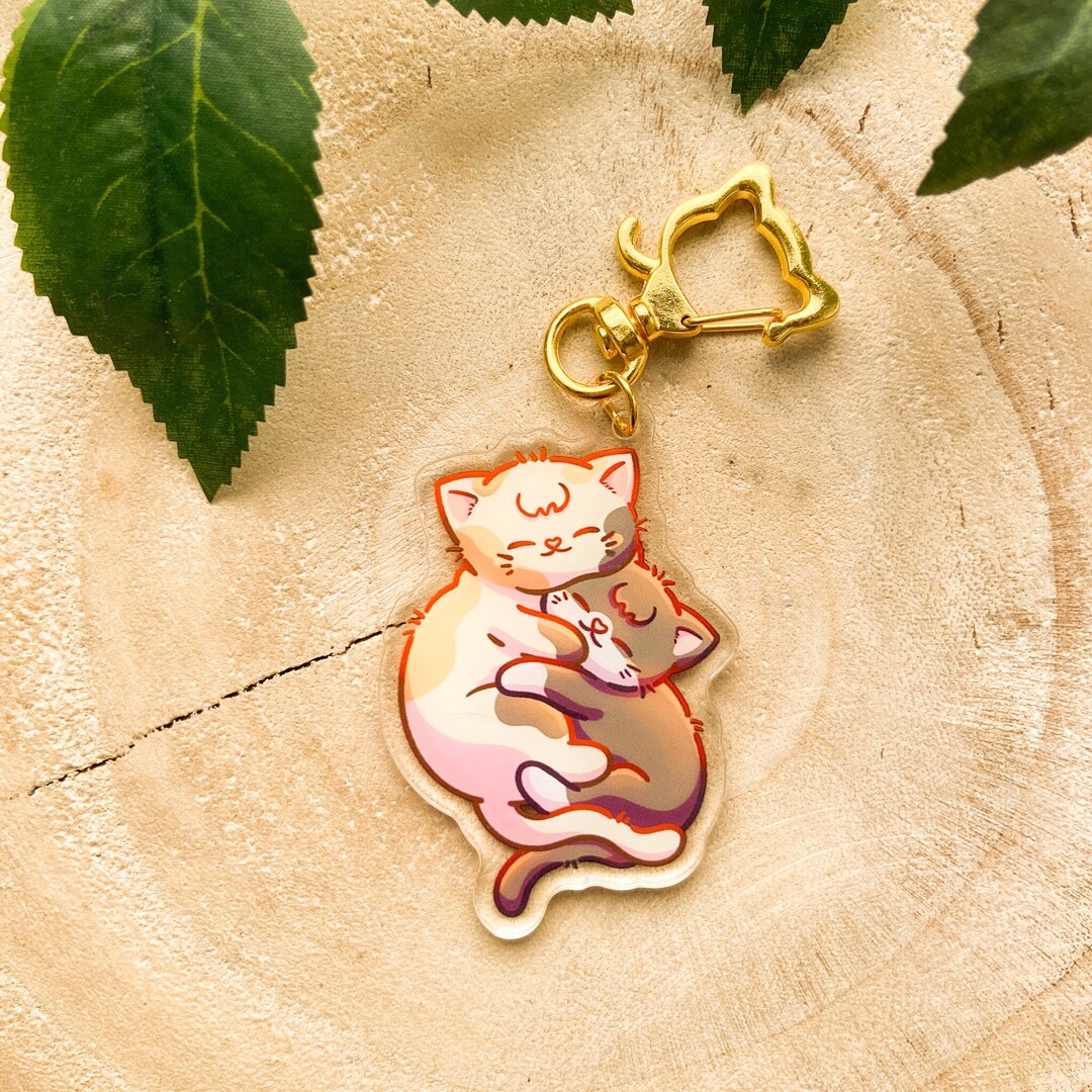 Kittens Cuddling Acrylic Charm, Cute Cats Keychain - Etsy