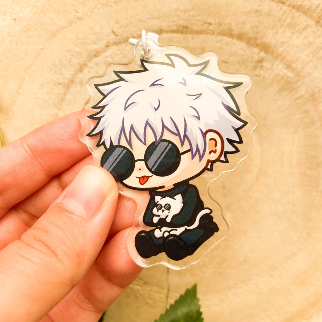 Cute Anime Chibi Gojo With Cat Keychain - Etsy