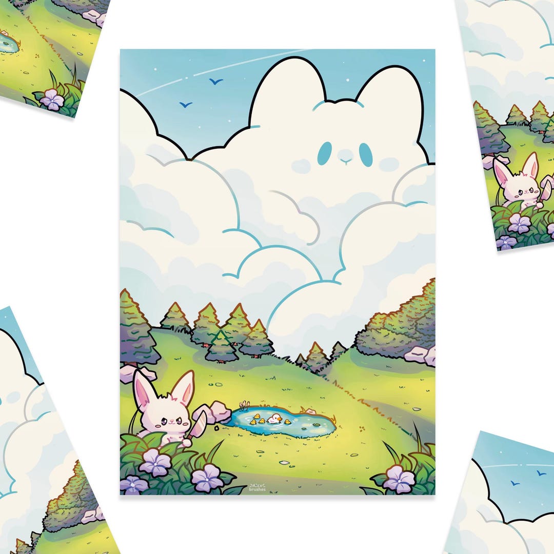 Cute Forest Art Print, Kawaii Wall Decor - Etsy