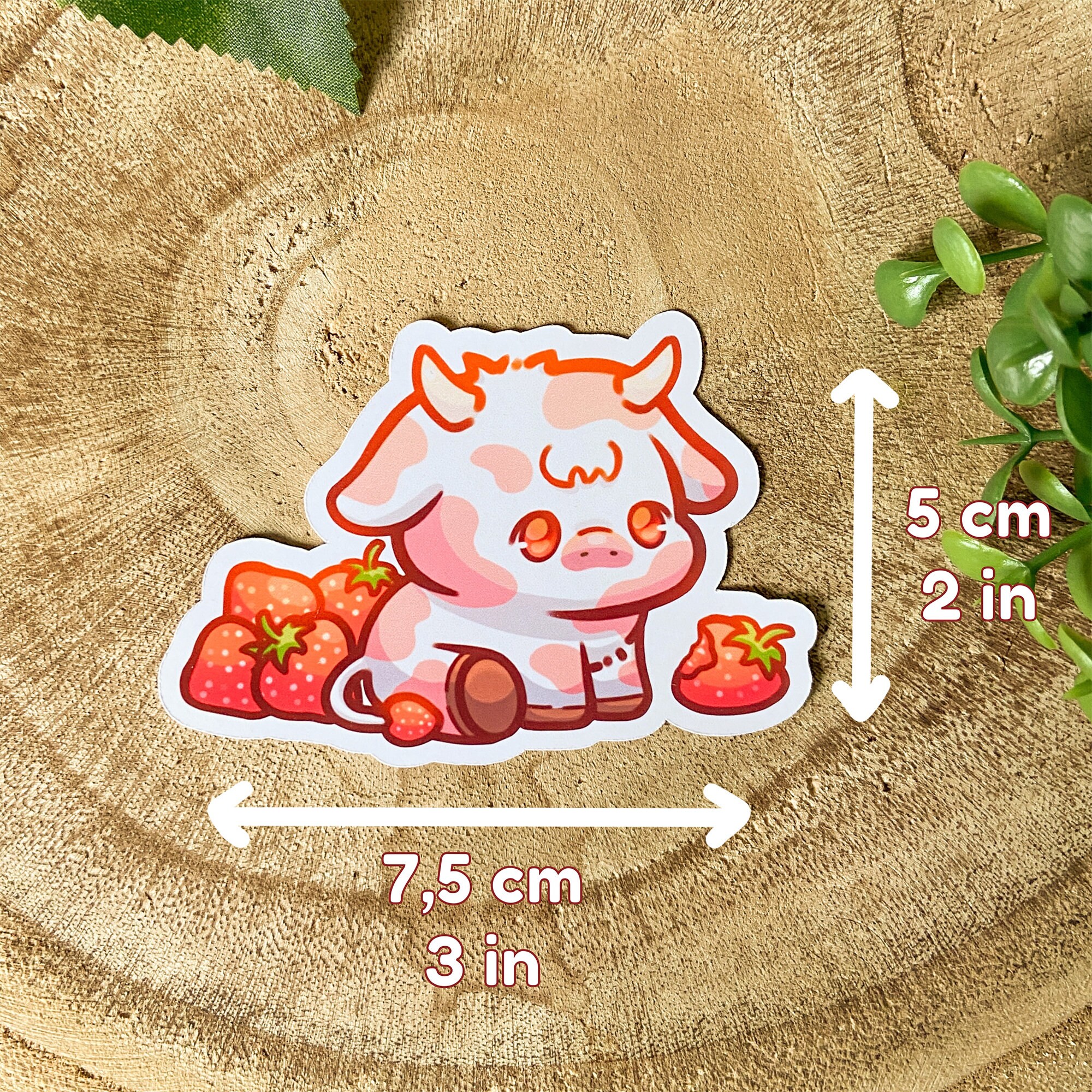 Kawaii Strawberry Cow Glossy Sticker Cute Animal Sticker - Etsy