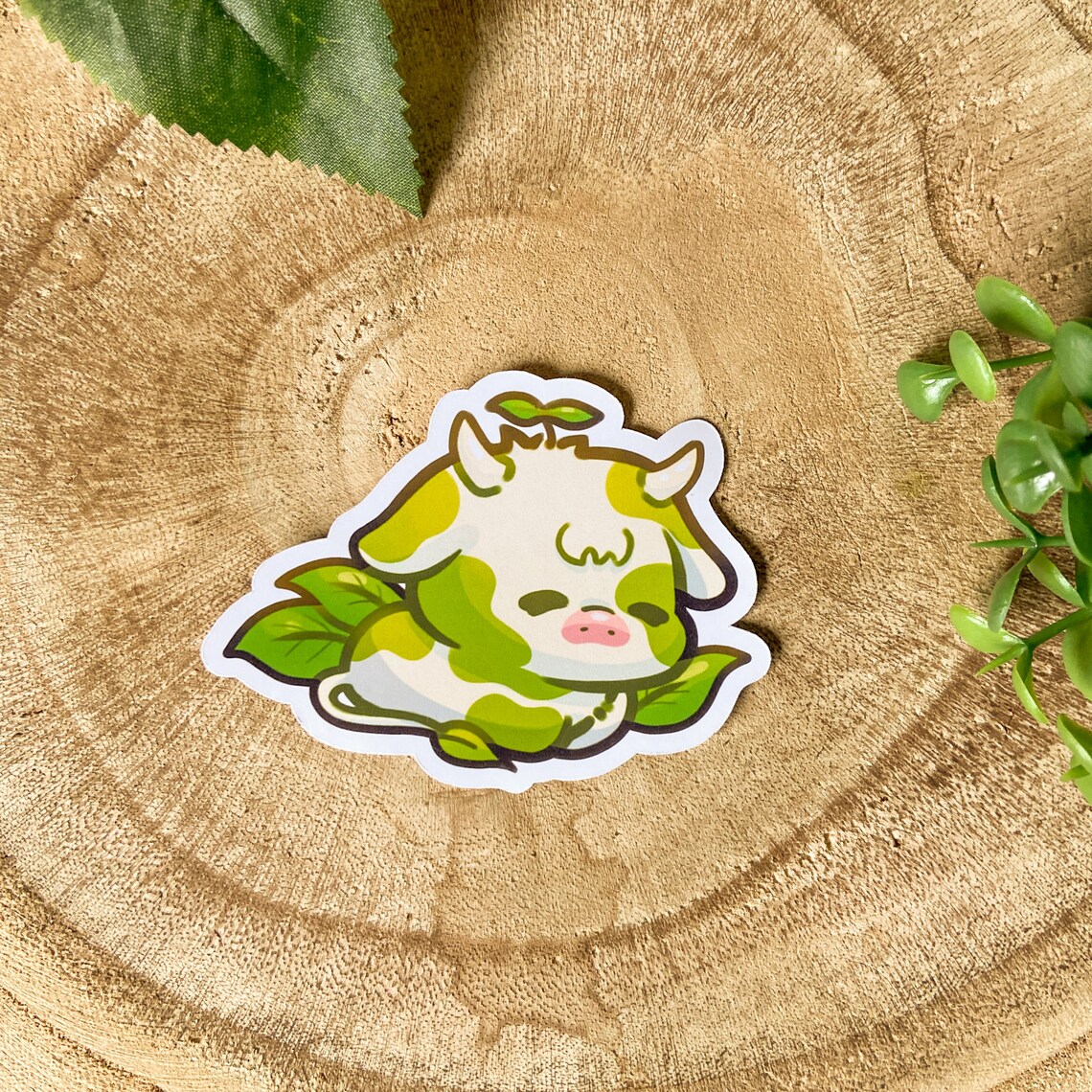 Kawaii Matcha Cow Sticker Cute Glossy Stickers Animal - Etsy