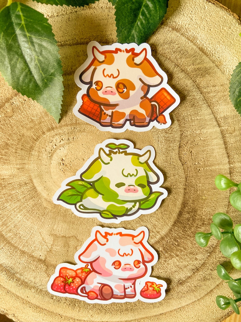 Kawaii Cows Glossy Sticker Pack, Cute Chonky Fruit Cows Stickers - Etsy