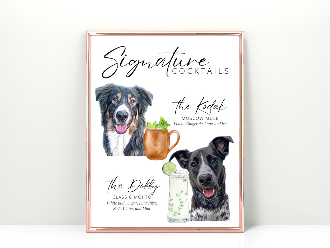 Pet Signature Drink Sign / Custom Wedding Cocktail Sign With Cat or Dog ...