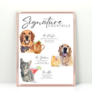 Pet Signature Drink Sign / Custom Wedding Cocktail Sign With Cat or Dog ...