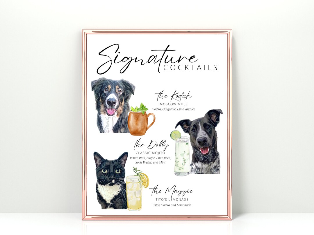 Pet Signature Drink Sign / Custom Wedding Cocktail Sign With Cat or Dog ...