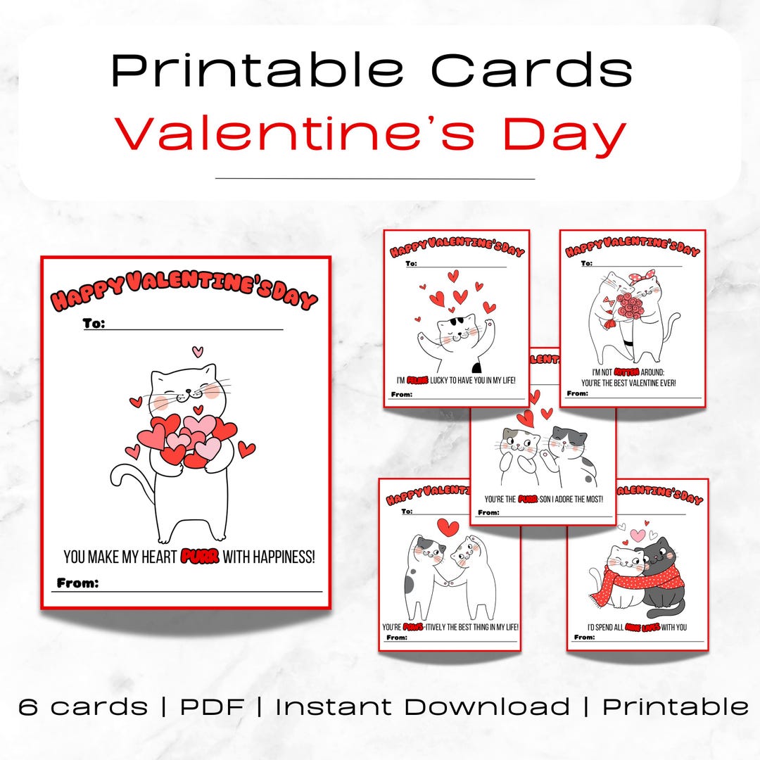 Printable Valentine's Day Cards for Cat Lovers! These Cat Pun Cards Are ...