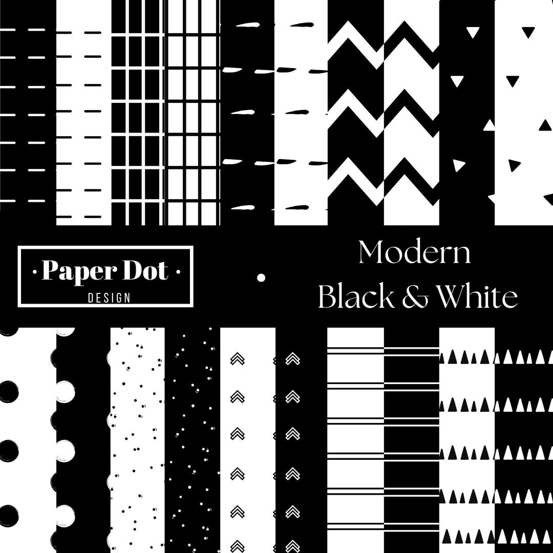 20 Modern Black and White Digital Papers - High-quality PNG and SVG ...