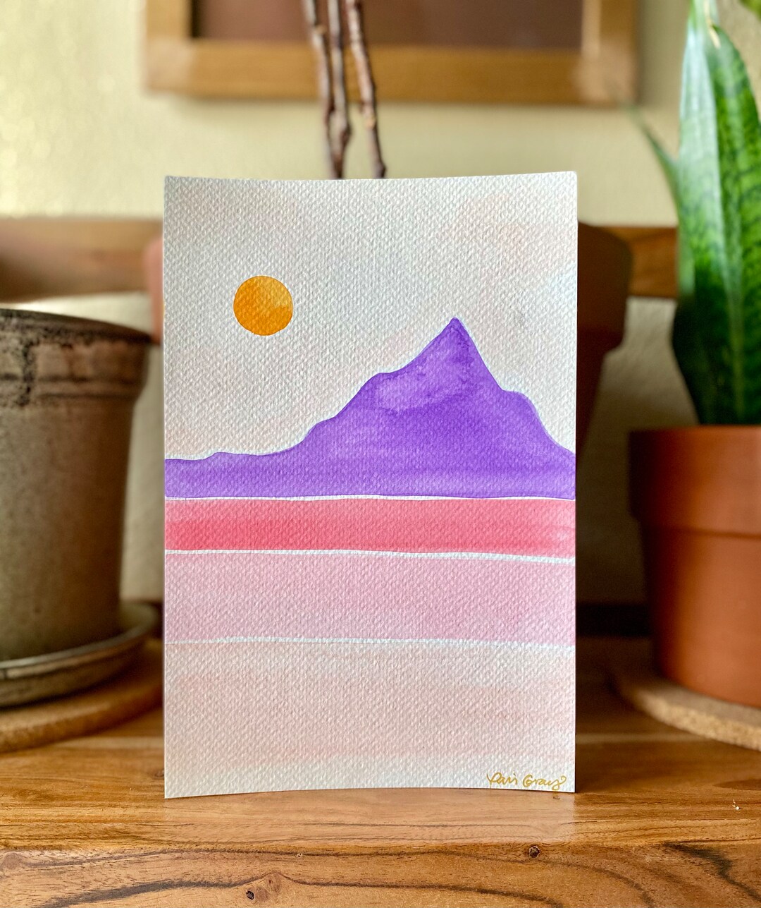6x9 Original Baja Desert Sunset Watercolor Wall Art Pastel Pink Purple ...