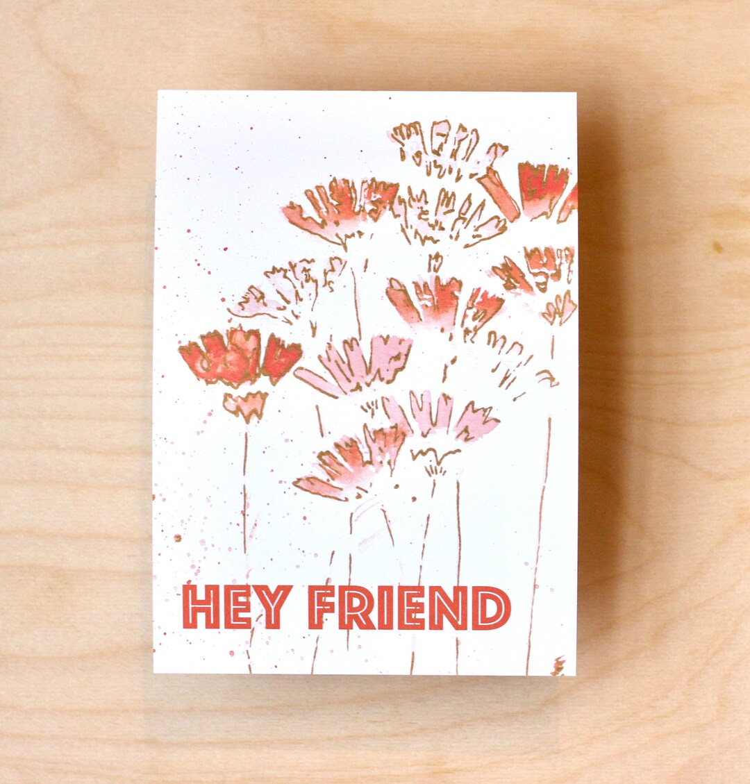 Orange Floral "hey Friend" Card - Etsy