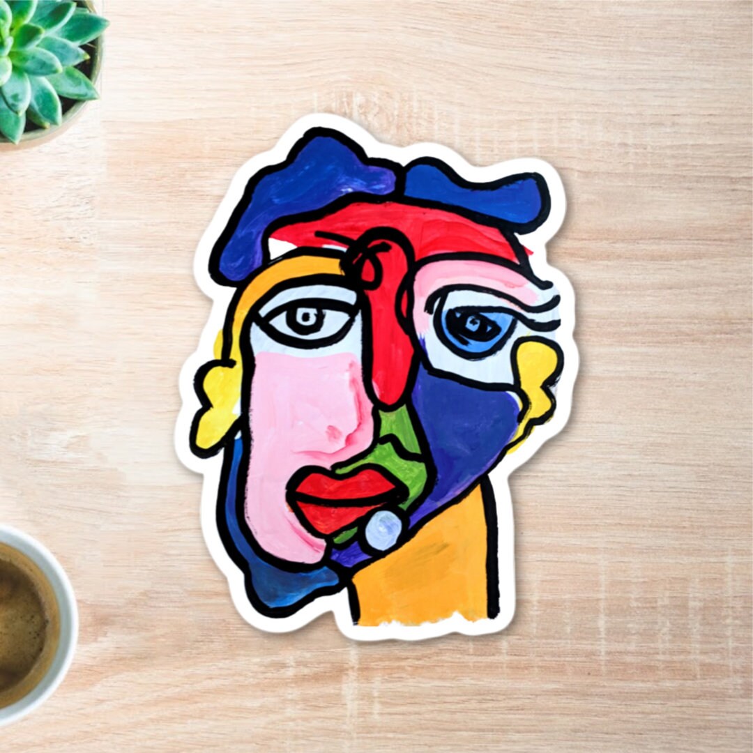 Abstract Face Sticker - Abstract Laptop Sticker, Abstract Water Bottle ...