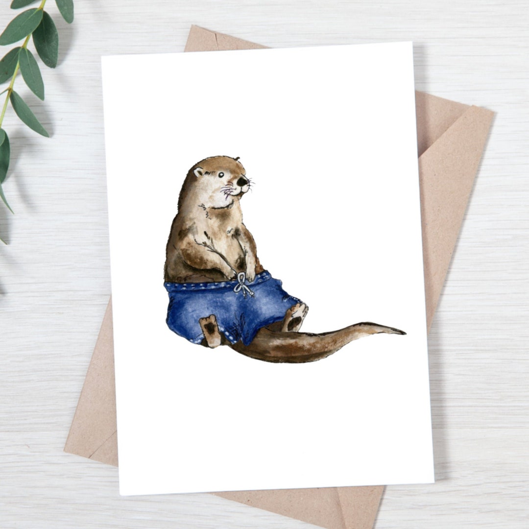Jeremy the Sea Otter - Hand Painted, Greeting Card, Thank You Card ...