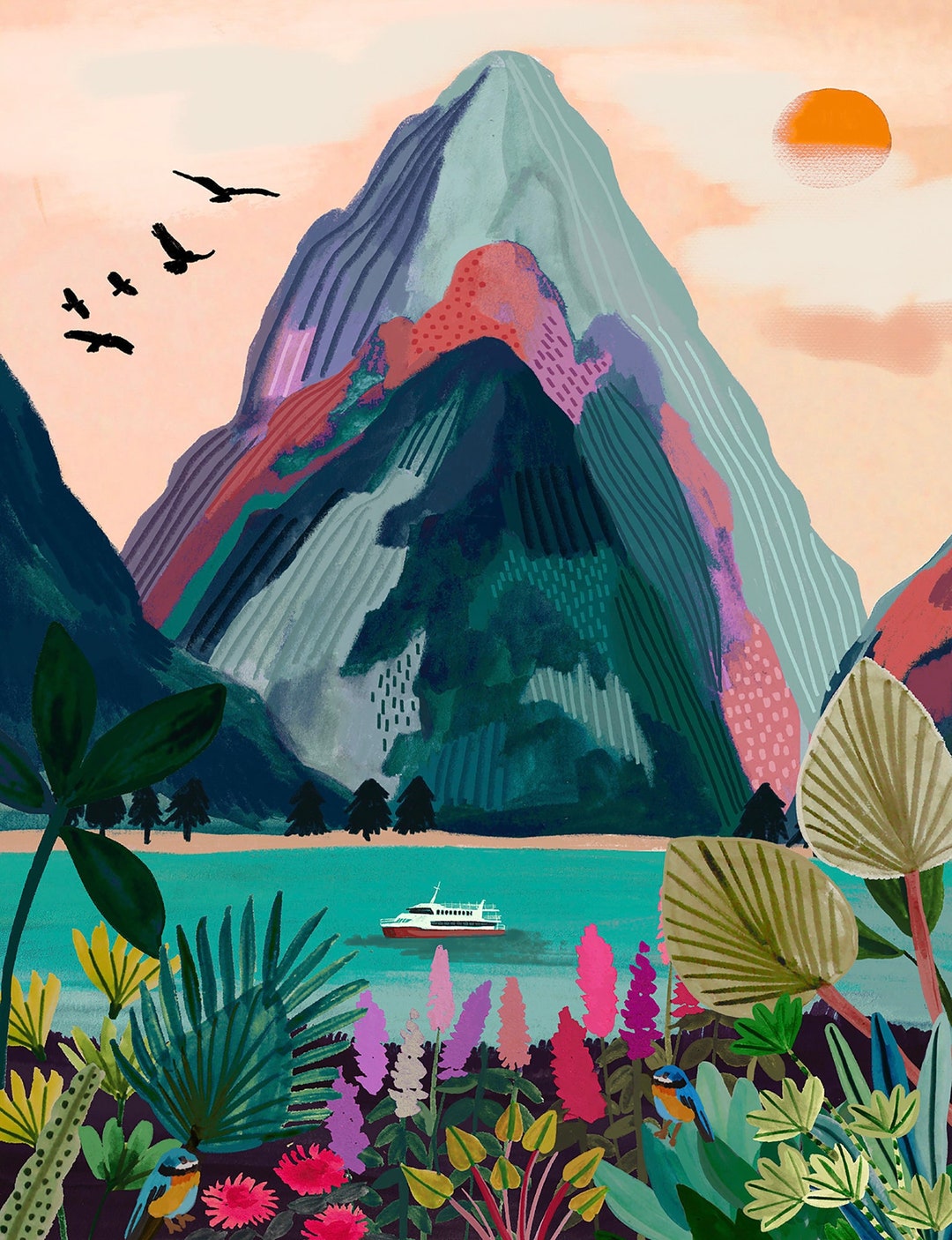 Milford Sound/nz Wall Art/travel Illustration/art Print/a5, A4, A3, A2 ...