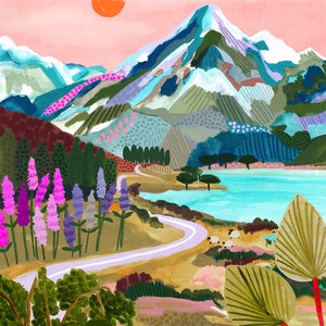 Mt Cook Nz/new Zealand Wall Art/travel Illustration/art | Etsy UK