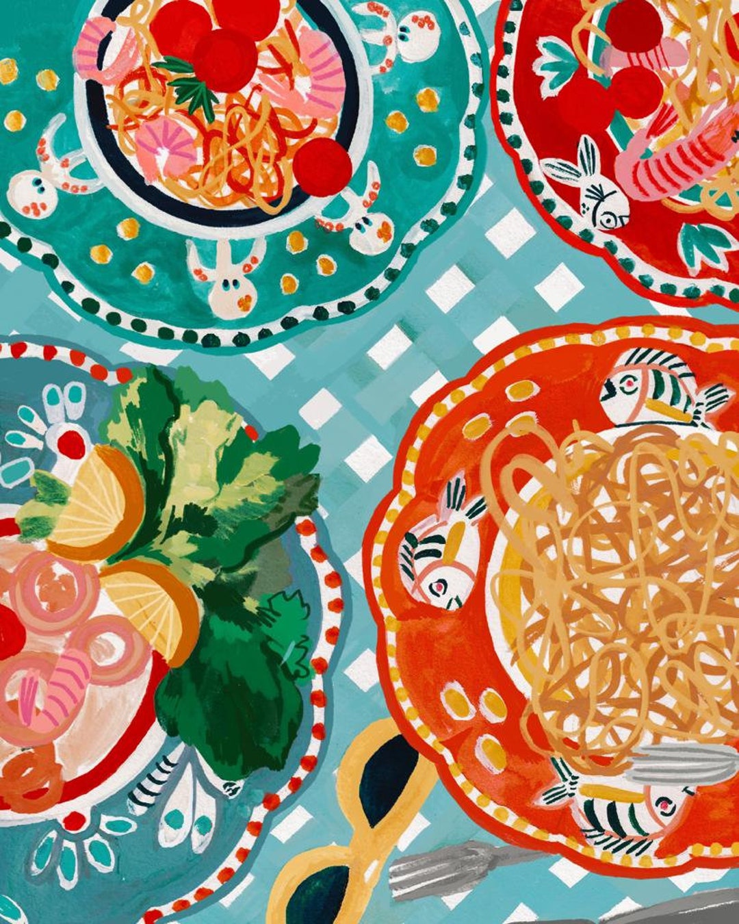 Spaghetti Party/a5, A4, A3, Art Print - Etsy