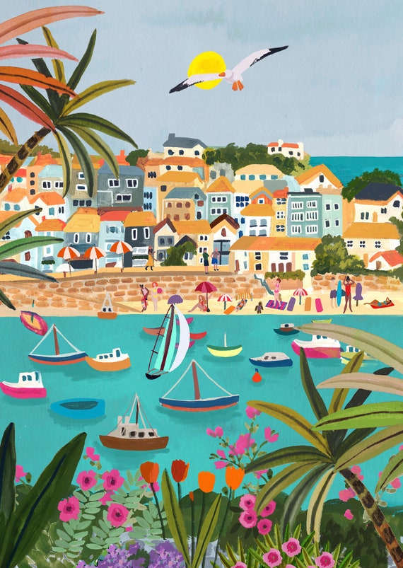St Ives Cornwall / Travel Illustration / Art Print / A5 A4 | Etsy