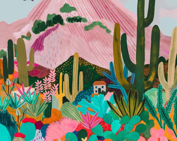Cactus Mountain Arizona / Travel Illustration / Art Print / - Etsy